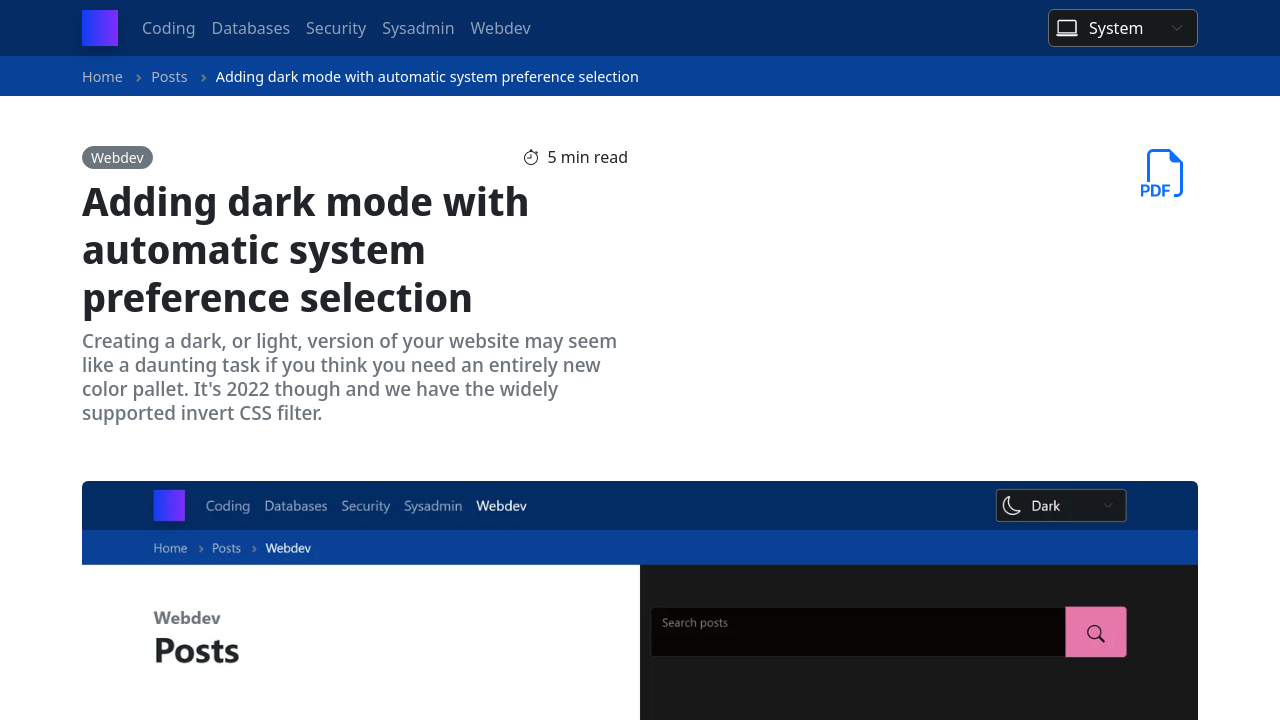 Adding dark mode with automatic system preference selection